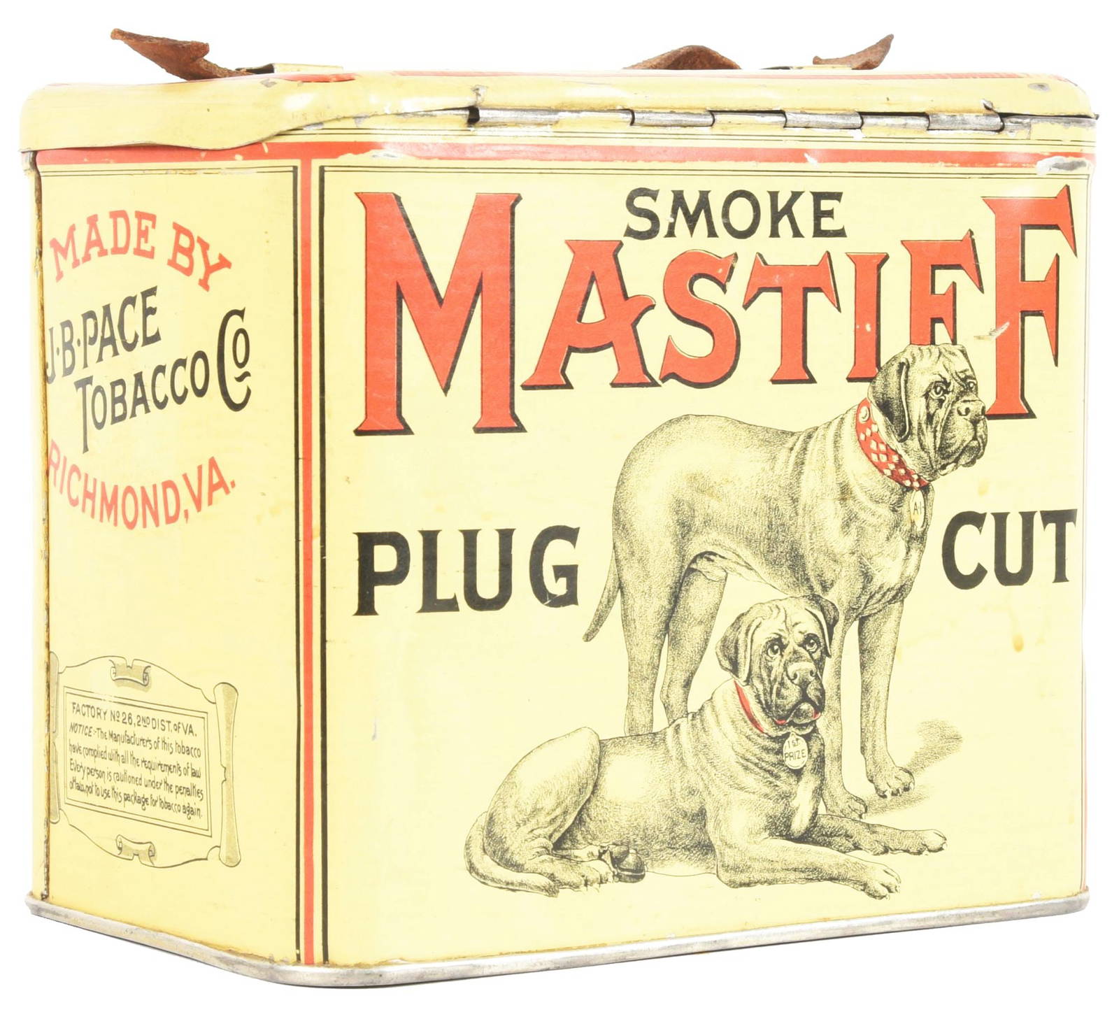 Mastiff Lunch Box Tin Tobacco Canister. Auction