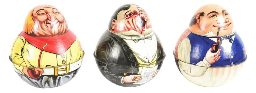 Collection Of 3: Roly Poly Tin Tobacco Canisters. Auction