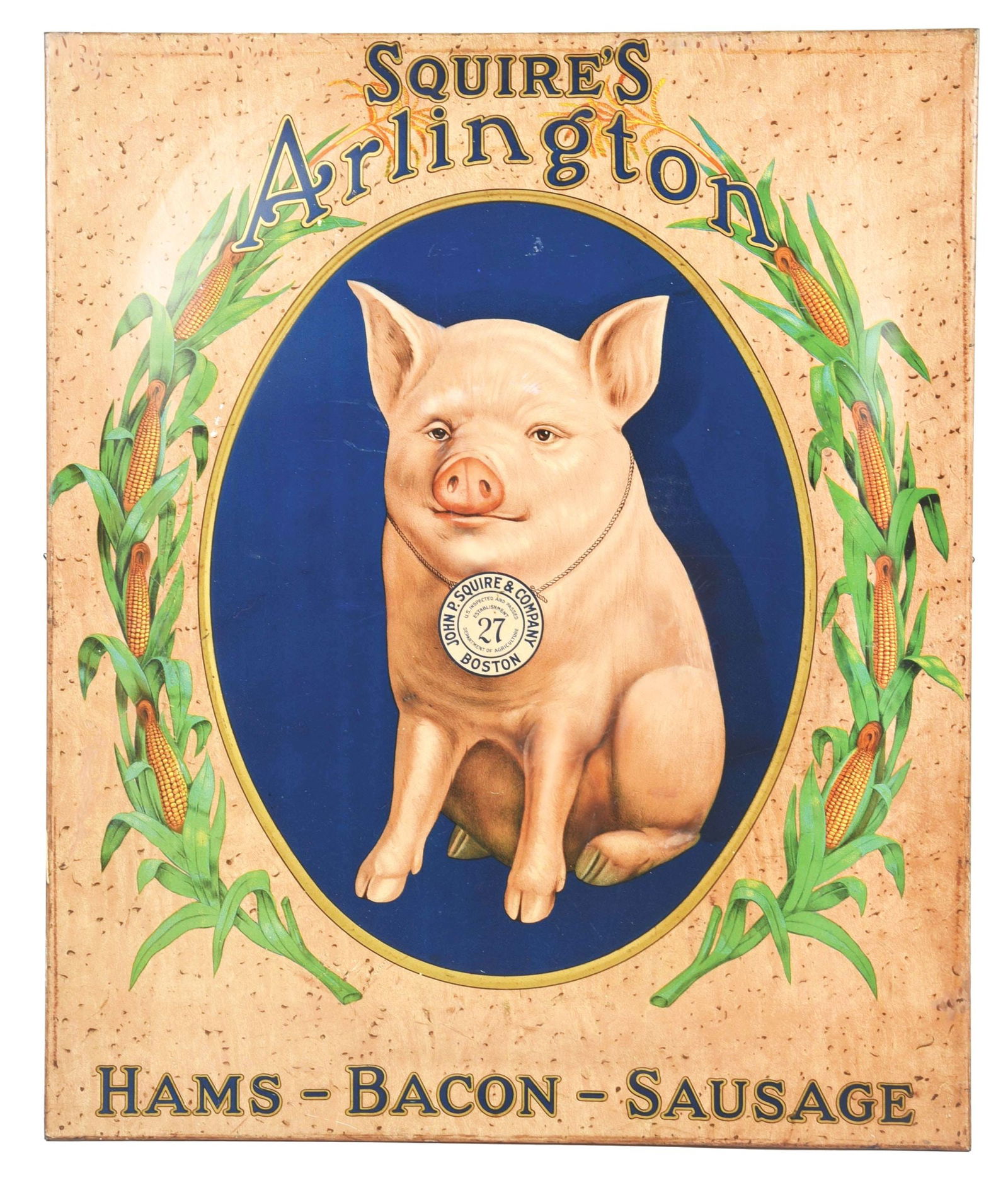Embossed Squire's Arlington Hams, Bacon & Sausage Tin Sign W/ Pig ...