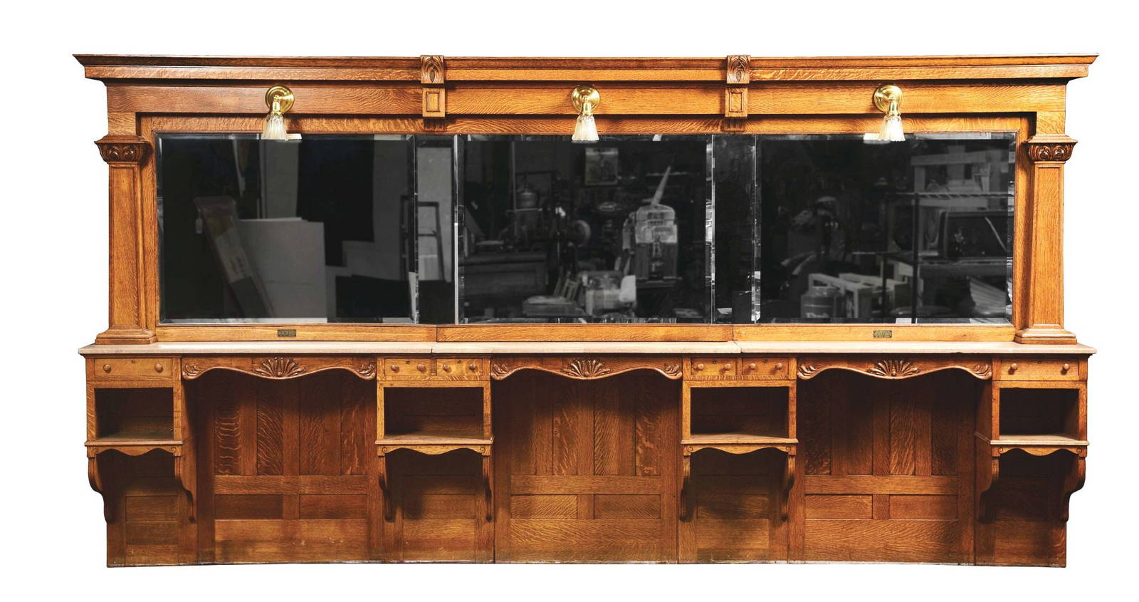 Original Three Station Koken #171 Quartered Oak Barber Shop Back Bar ...