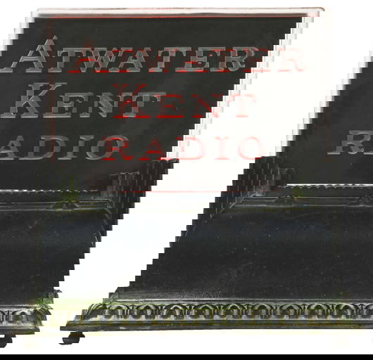 Atwater Kent Radio Lighted Sign W/ Heavy Cast Iron Base.