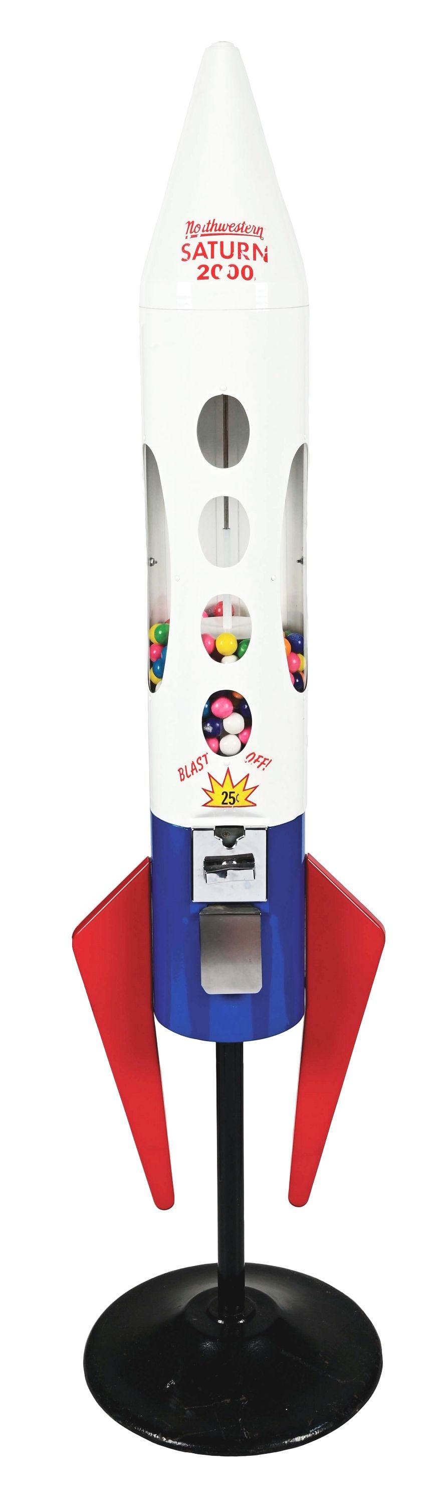 25¢ Northwestern Saturn 2000 Rocket Gum Ball Vending Machine.