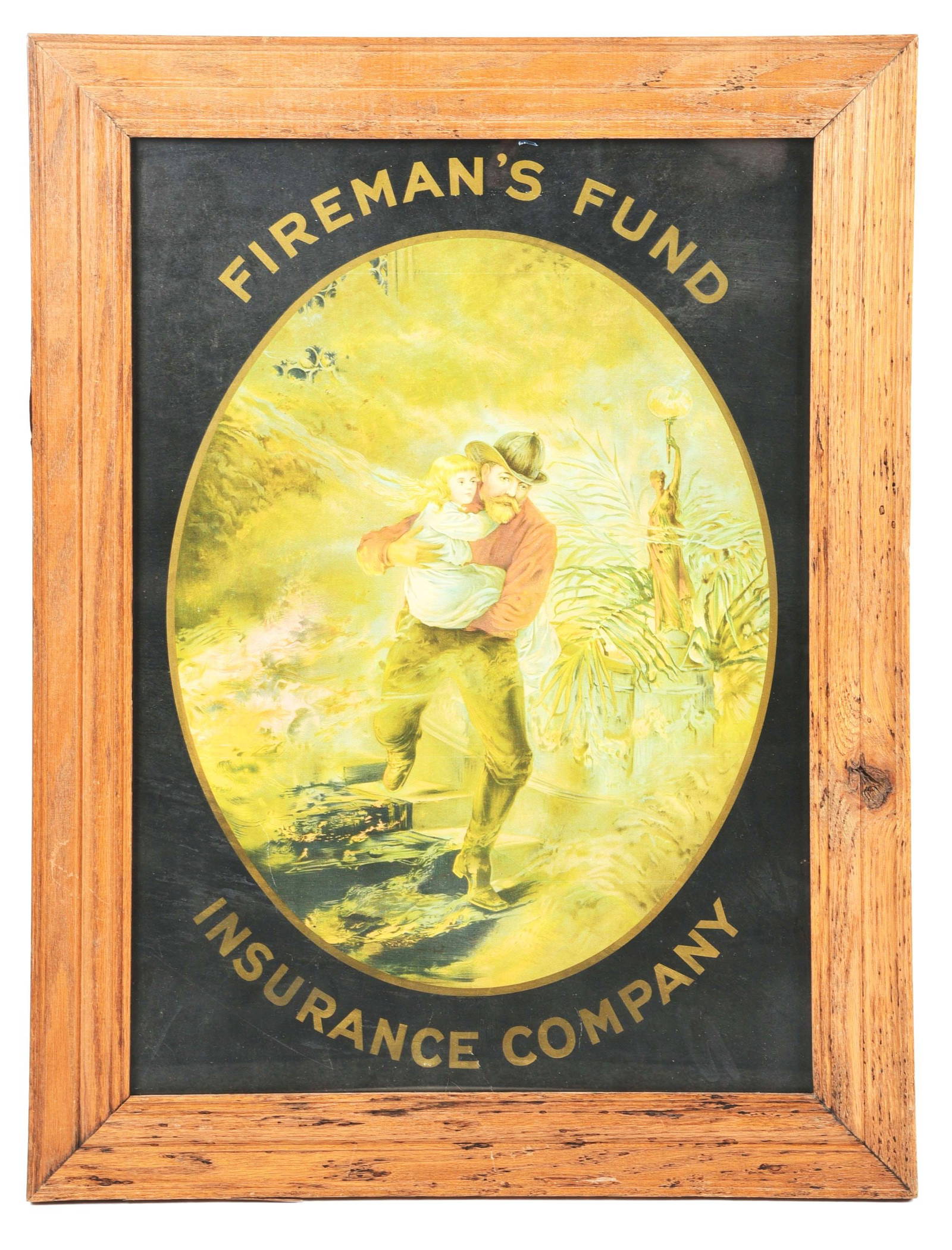 Paper "fireman's Fund Insurance Company" Lithograph Sign W/ Fireman ...