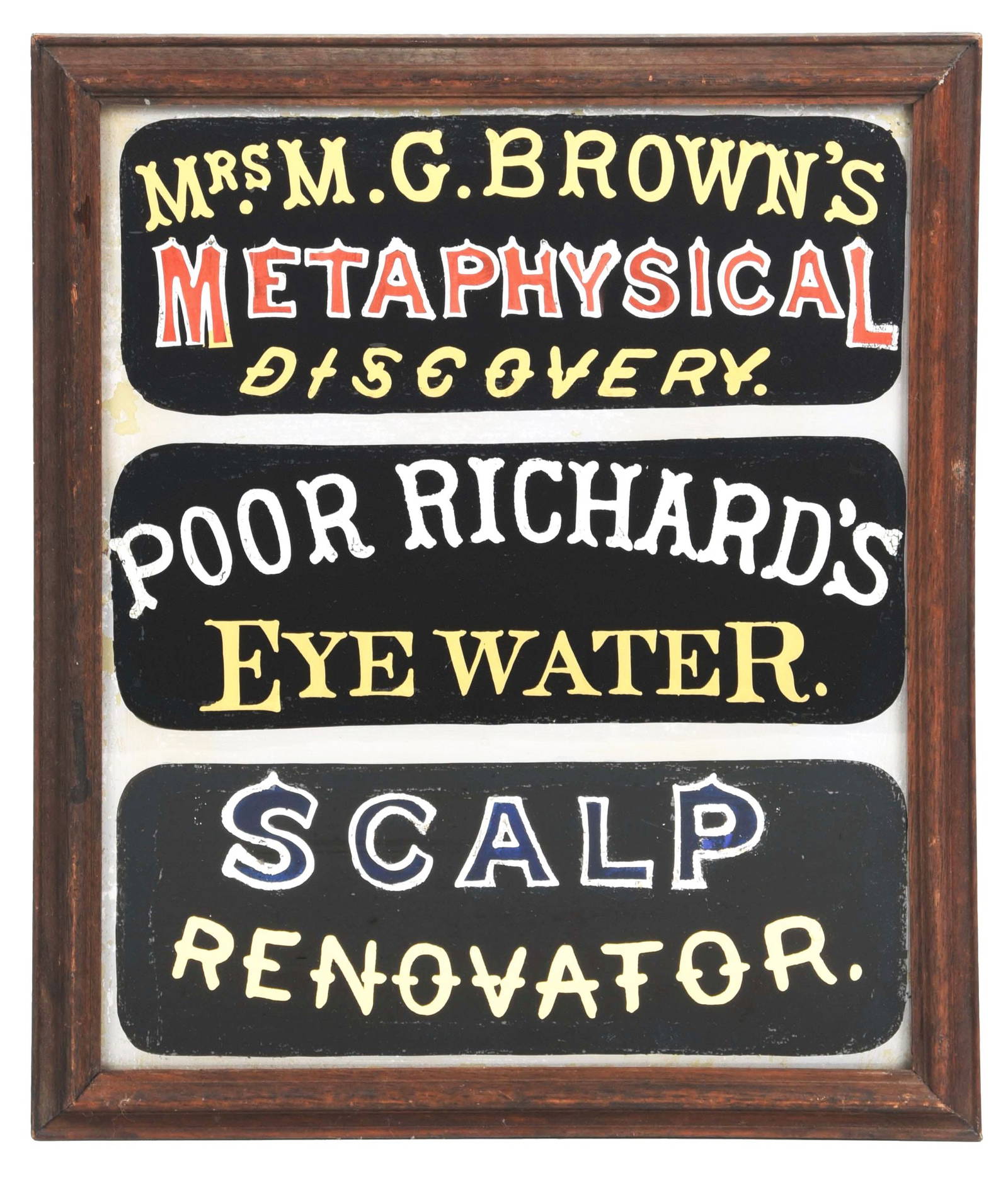 Poor Richard's Eye Water Reverse Painted Glass Sign. Auction