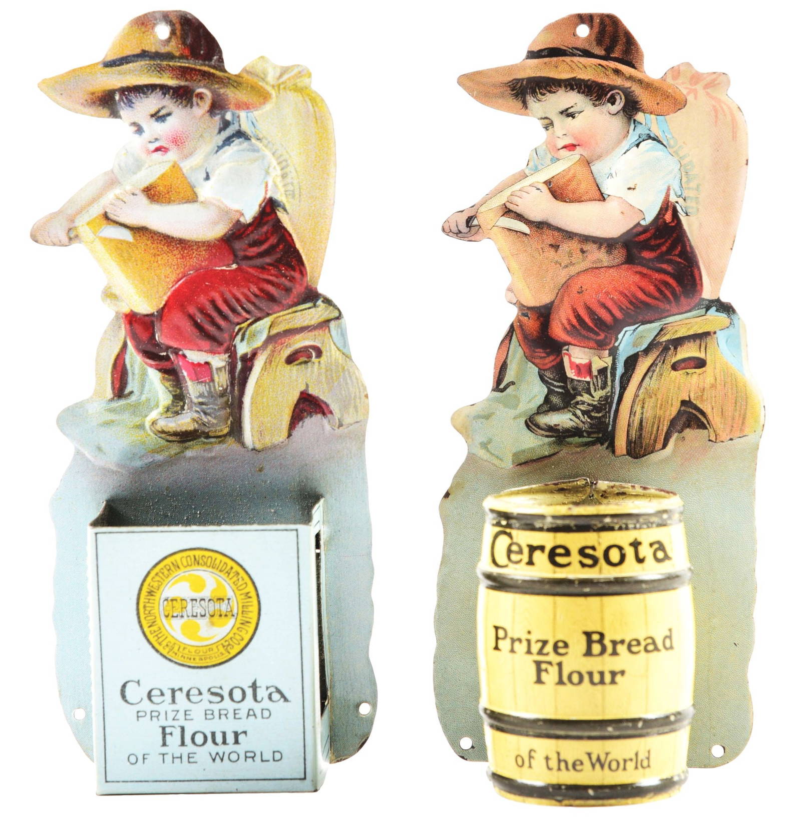 Collection Of 2: Embossed Tin Lithograph Match Holders From Ceresota ...