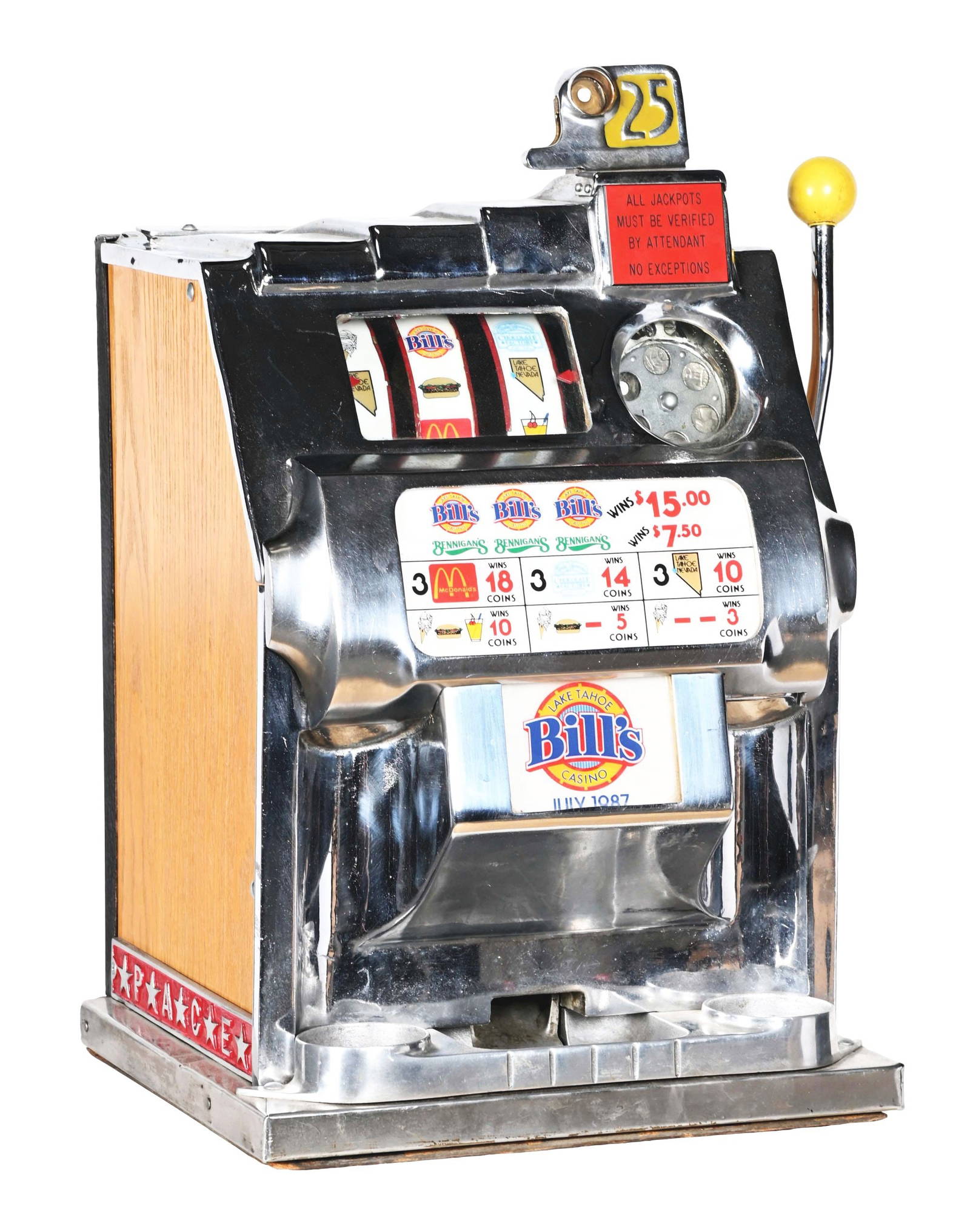 25c Pace Deluxe Lake Tahoe "bill's Casino" Slot Machine. Auction