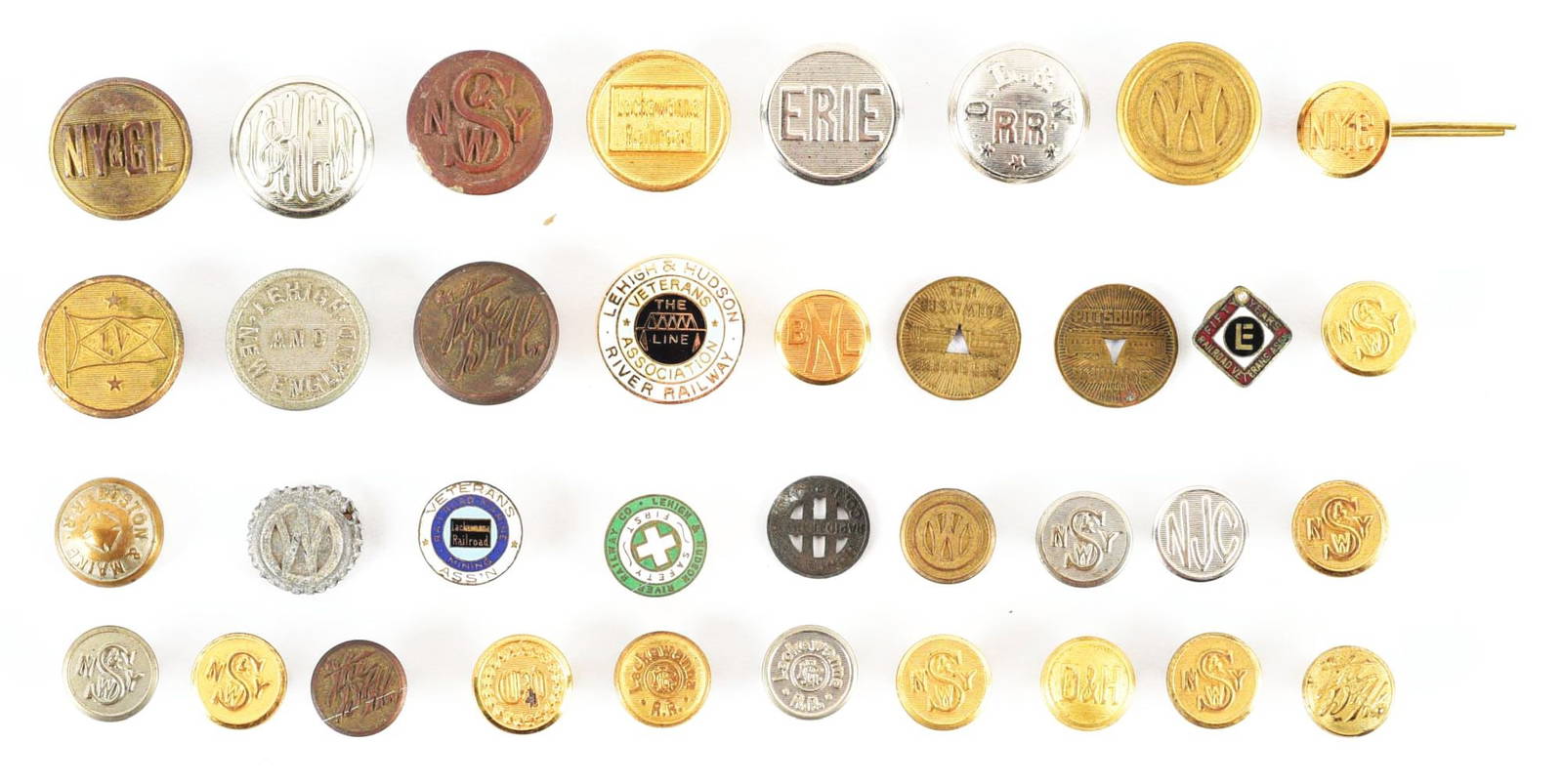 Large Lot Of Railroad Buttons, Pins, Tokens. Auction