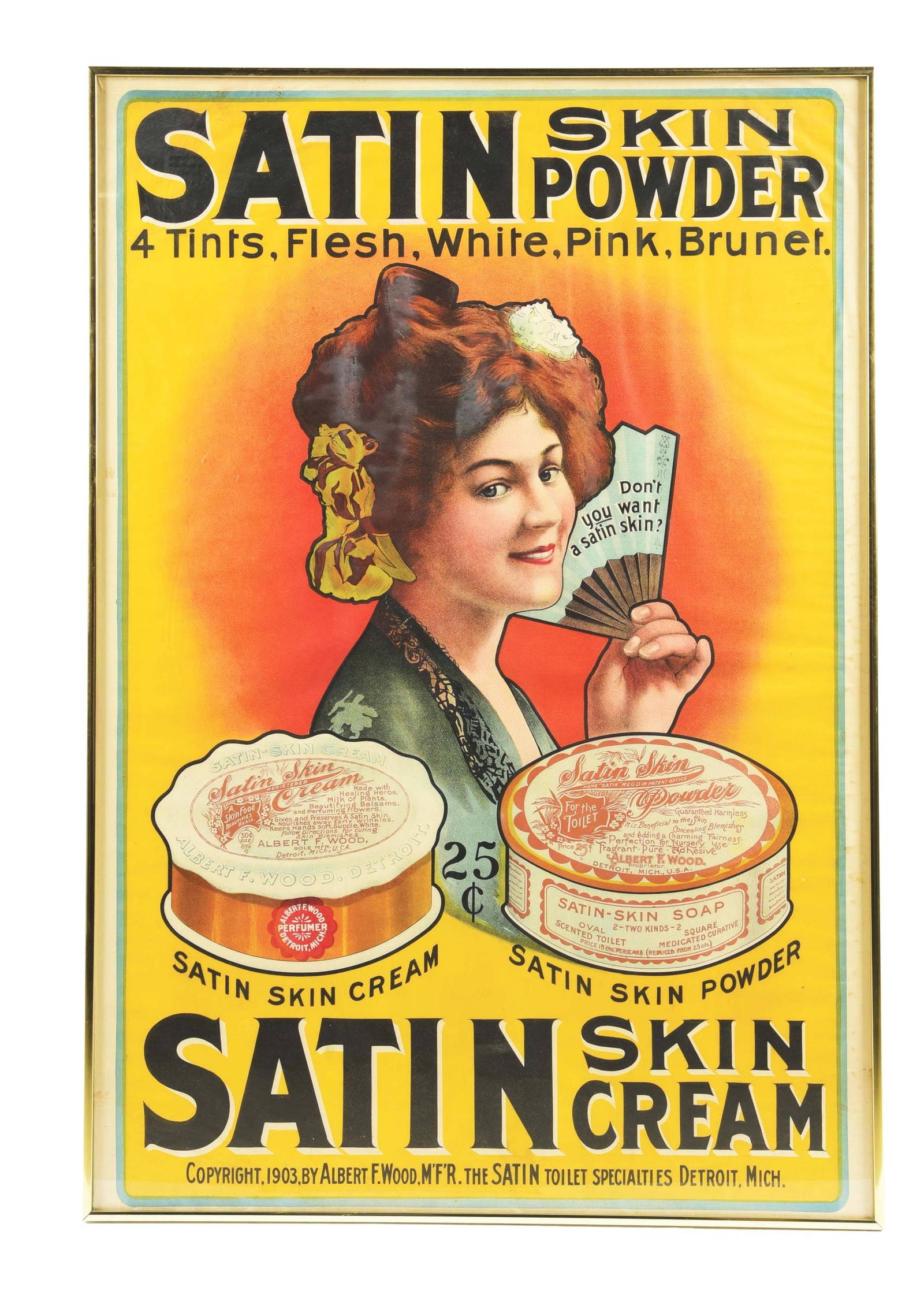 Framed Satin Skin Powder & Skin Cream Paper Lithograph W/ Beautiful ...