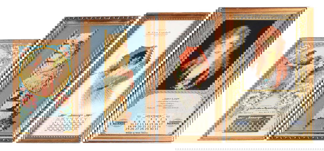 Collection Of 4: Early Paper Lithograph Calendar Advertisements.