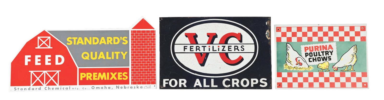 Collection Of 3: Painted Metal Feed Signs. Auction
