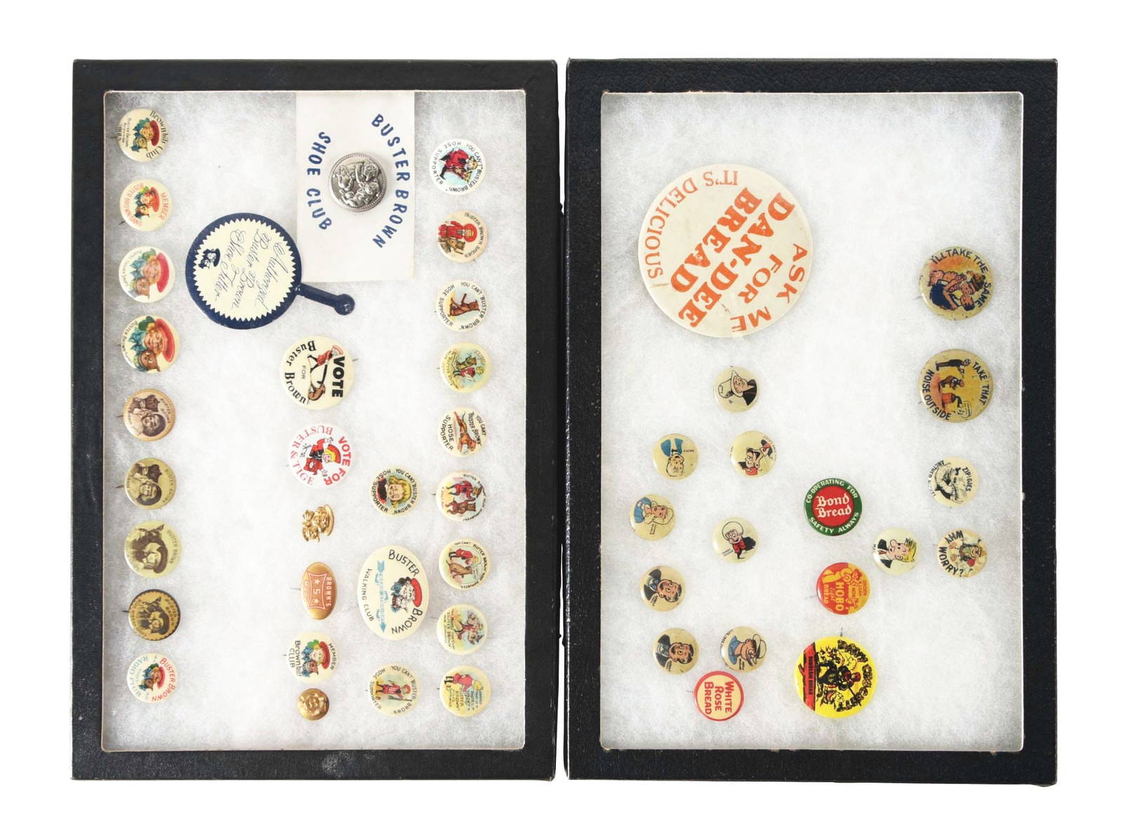 Collection Of Pinback Buttons In Shadowboxes. Auction