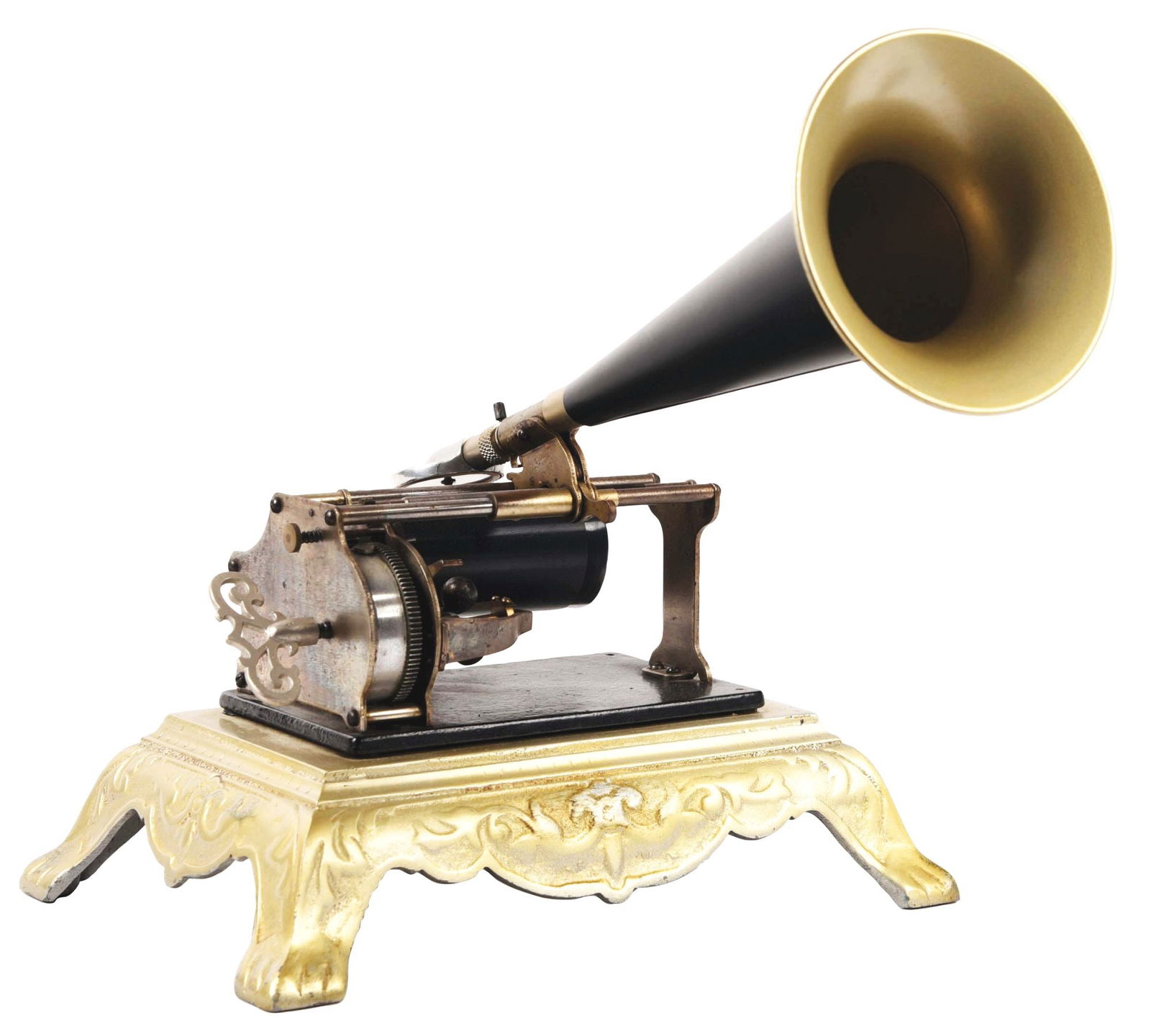 Columbia Graphophone Model Q Wind Up Phonograph On Cast Iron Base.