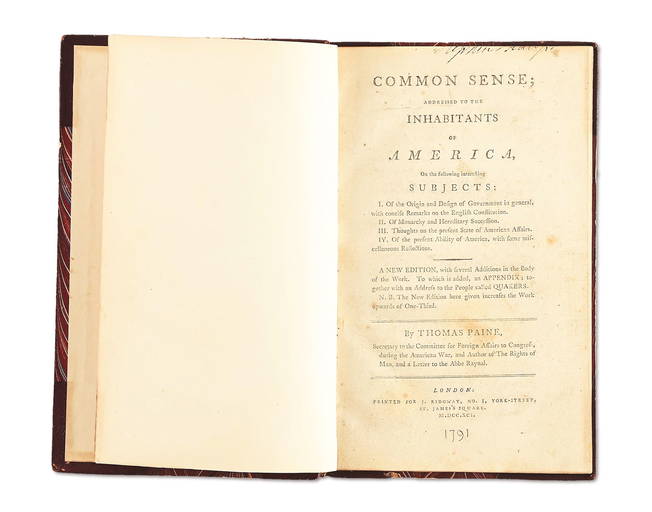 1791 Copy Of Thomas Paine's Common Sense, Ex Lattimer.