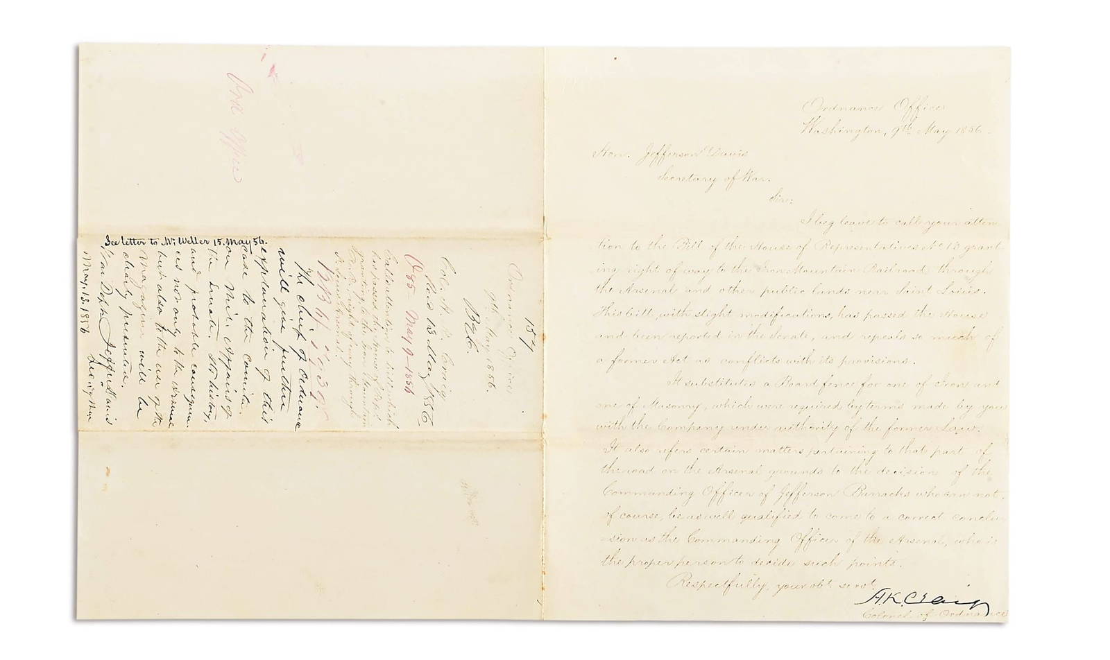 Pre Civil War Jefferson Davis Signed Document As Secretary Of War. Auction