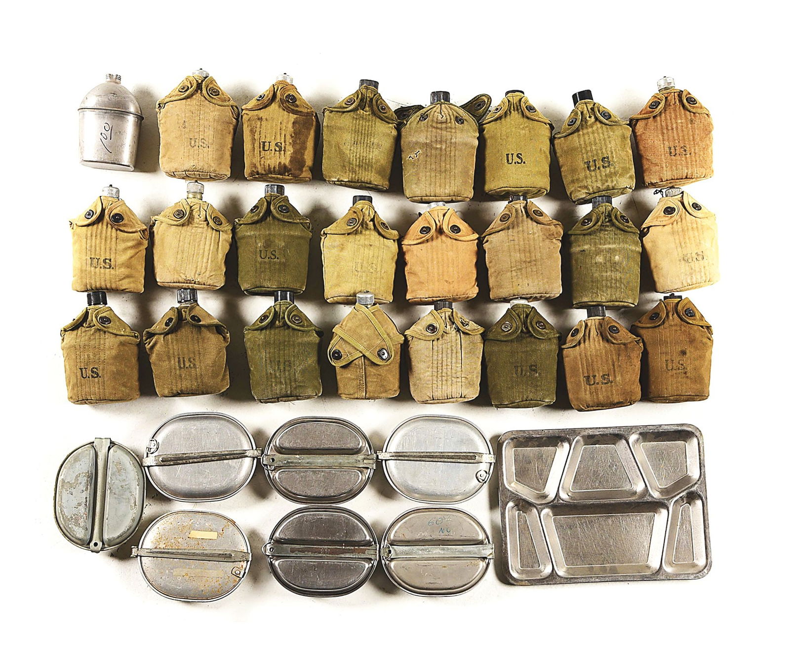 Large Lot Of Wwi-wwii Canteens And Mess Kits. Auction