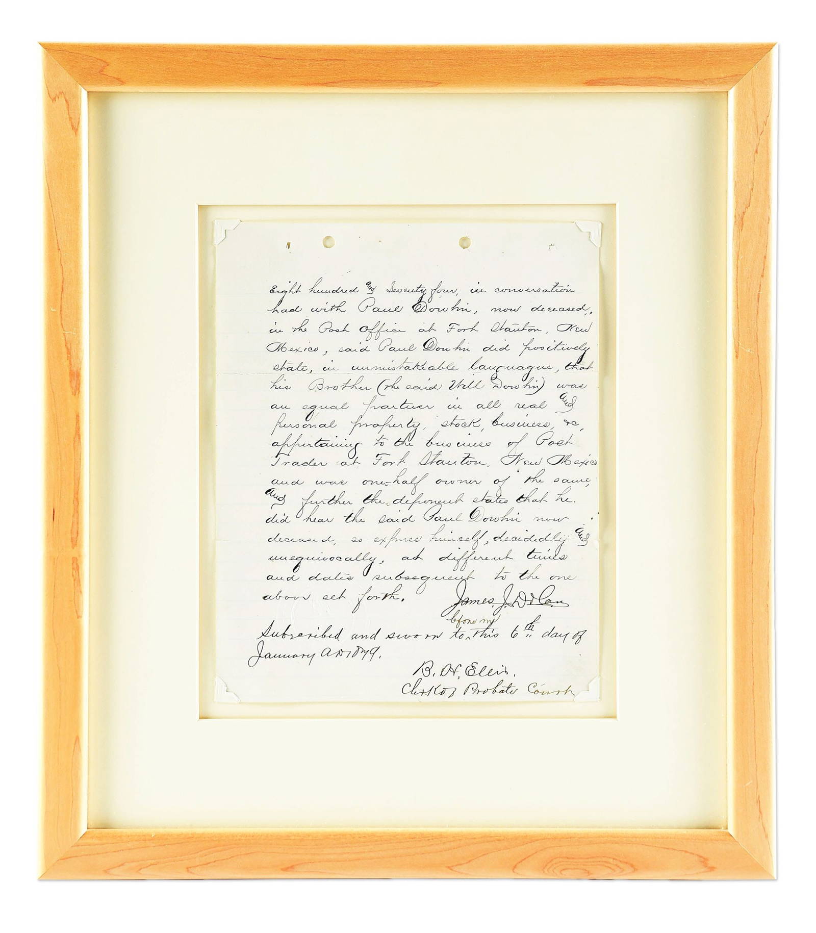 Lincoln County War 1879 James J. Dolan Signed Document Auction