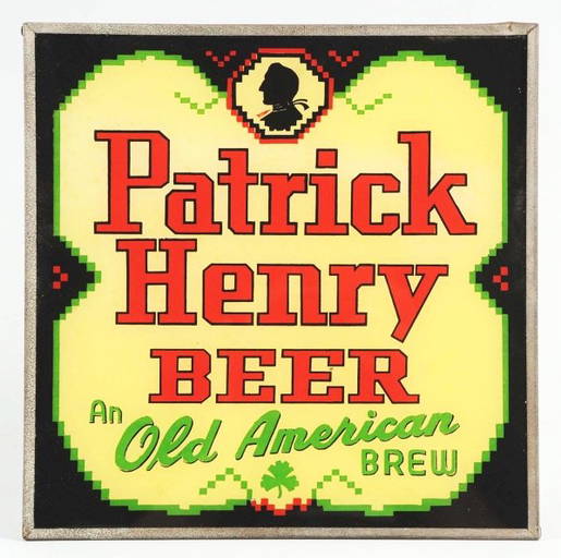 Patrick Henry Beer Reverse Glass Sign.