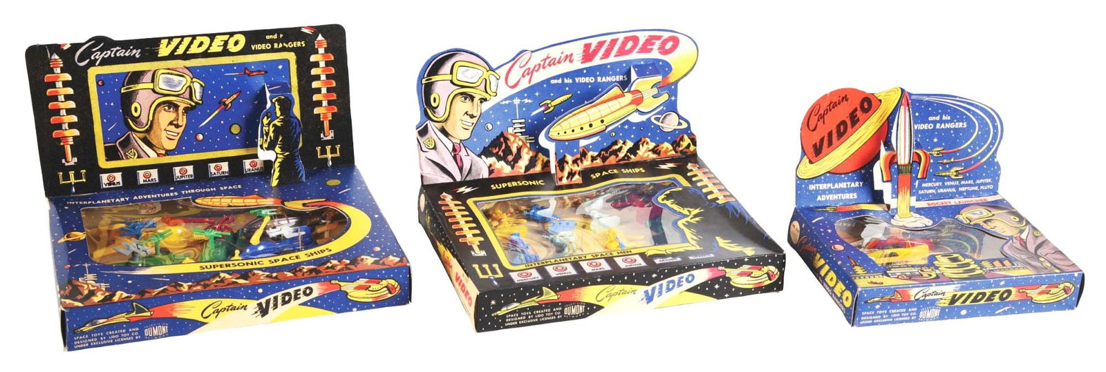 Lot Of 3: Scarce Lido Plastic Captain Video Figure & Rocket Displays In ...