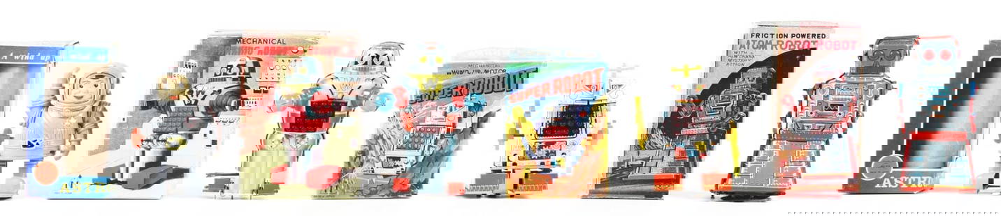 Lot Of 3: Various Tin Litho & Plastic Wind-up & Battery-operated Robot Toys In Original Boxes ...