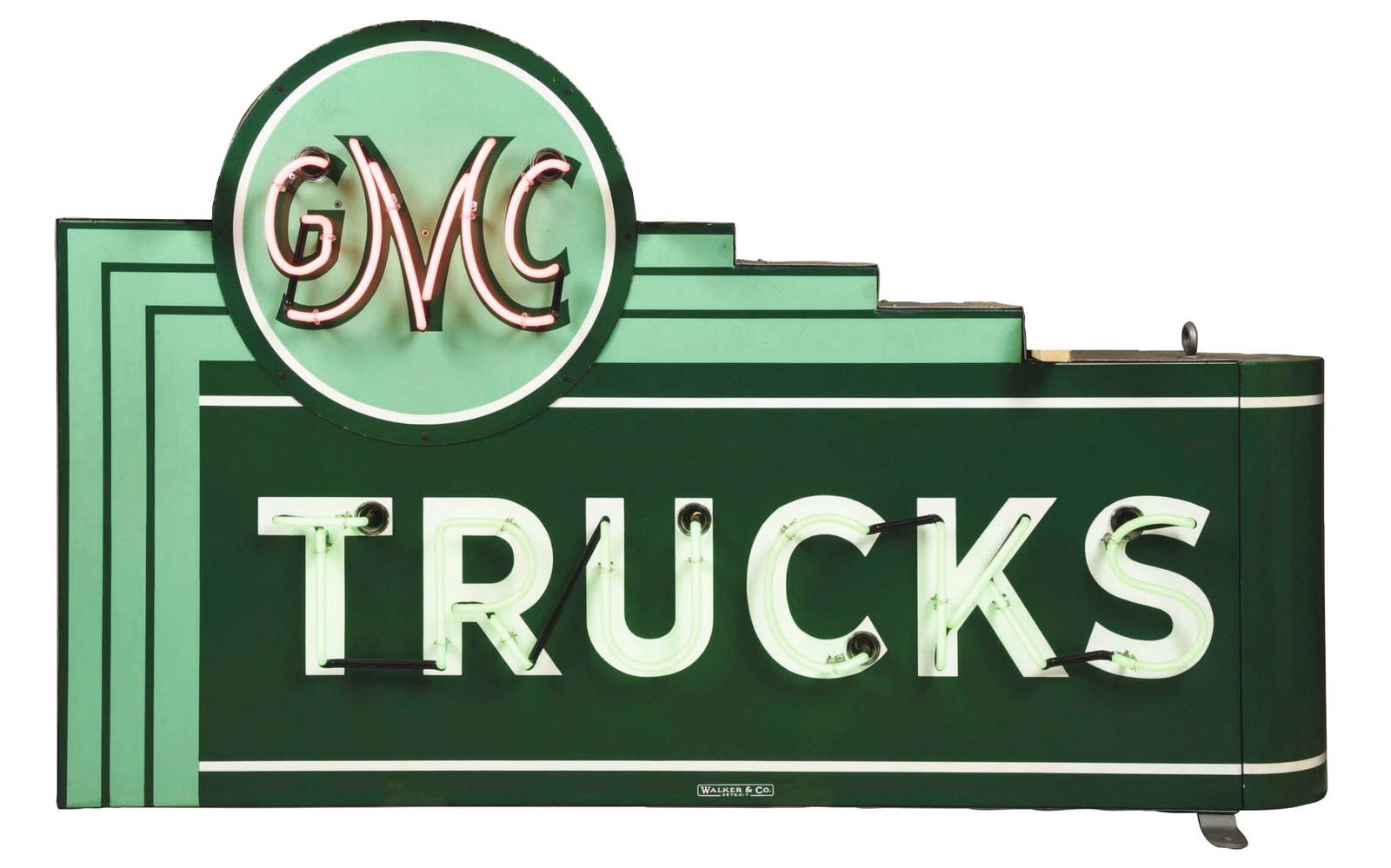 Gmc Trucks Complete Porcelain Neon Sign W/ Bullnose Attachment. Auction