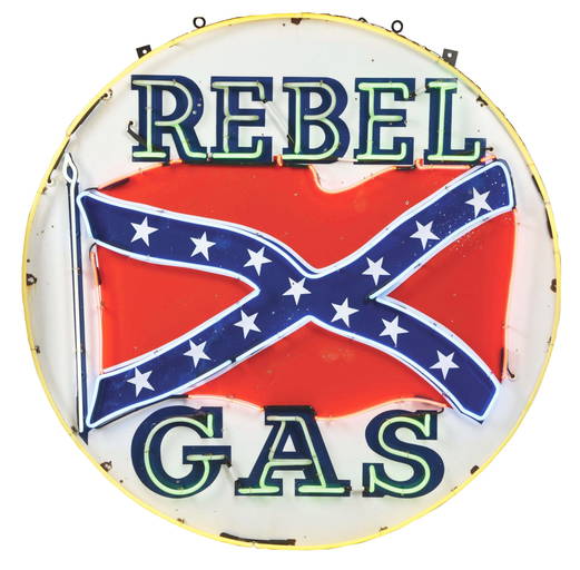 Rebel Gas Porcelain Sign W/ Added Neon.