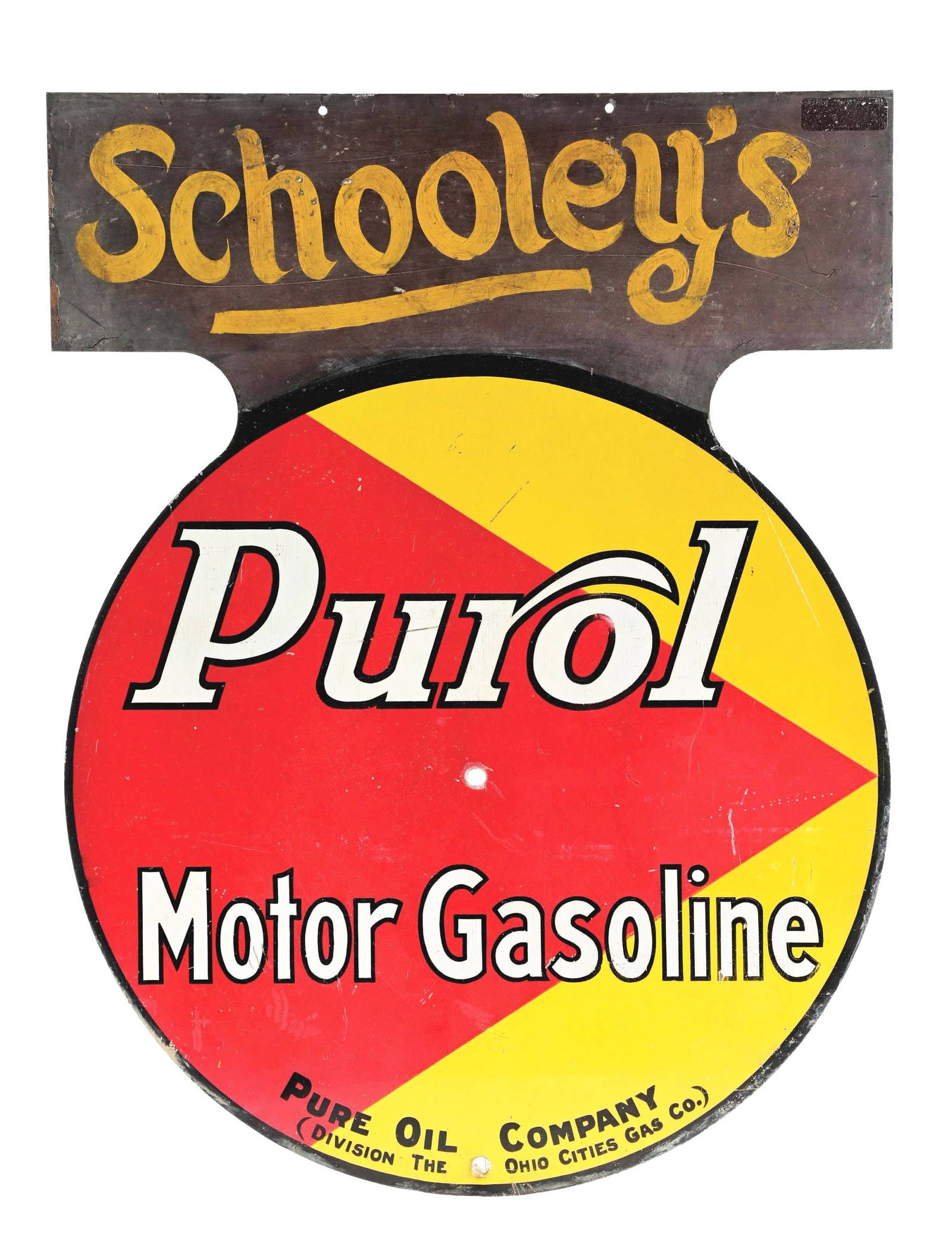 Purol Gasoline & Tiolene Motor Oils Tin Service Station Sign. Auction