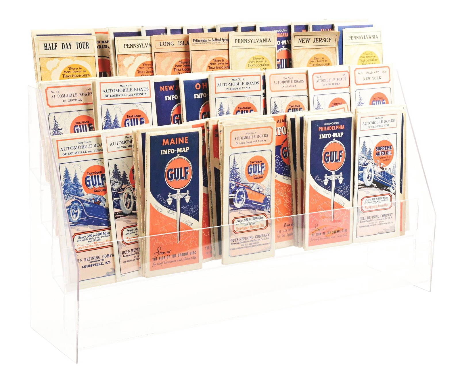 Large Gulf Service Station Map Collection With Display Stand. Auction