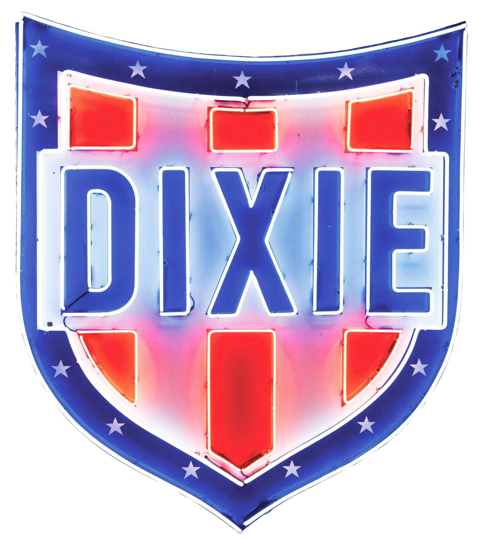 Dixie Gasoline Porcelain Shield Sign W/ Added Neon. Auction