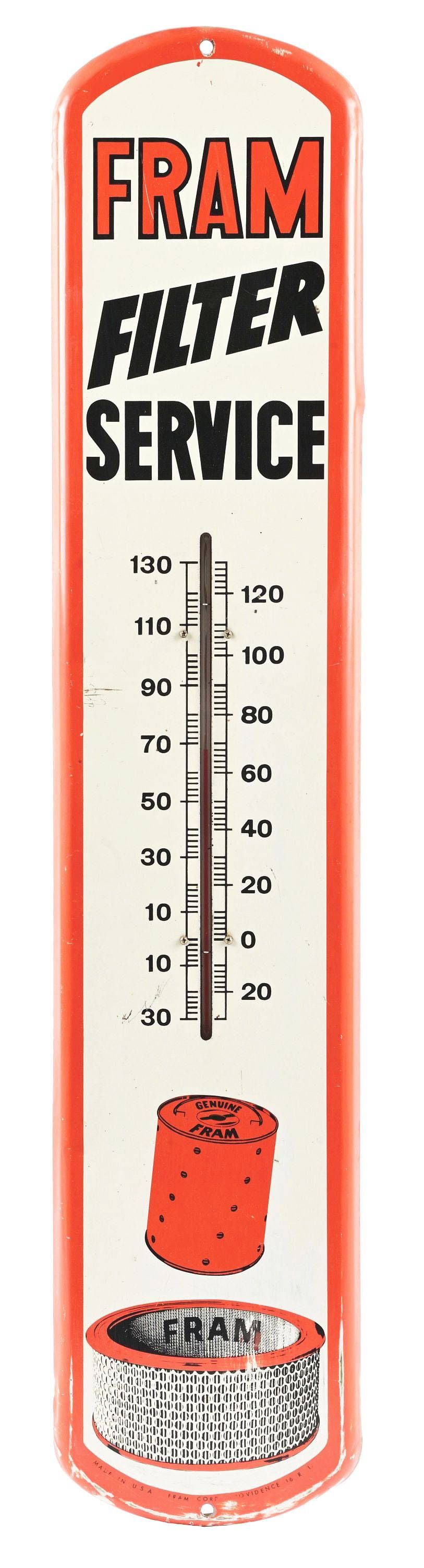 Fram Filter Service Tin Service Station Thermometer. Auction