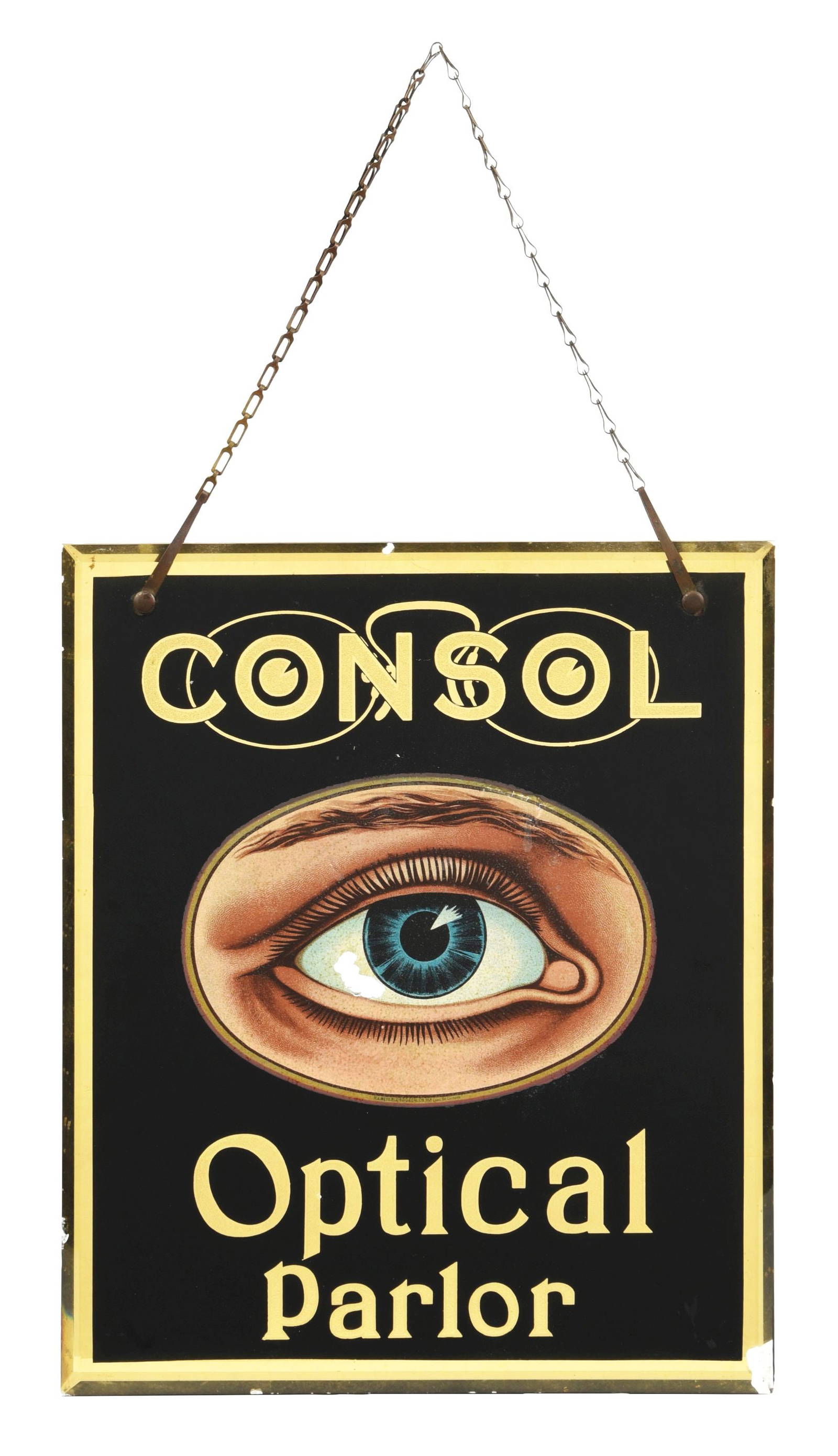 Consol Optical Parlor Reverse Painted Glass Sign W/ Blue Eye Graphic ...