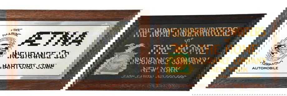 Collection Of 3 Early Insurance Co. Signs W/ Wood Frames. Auction