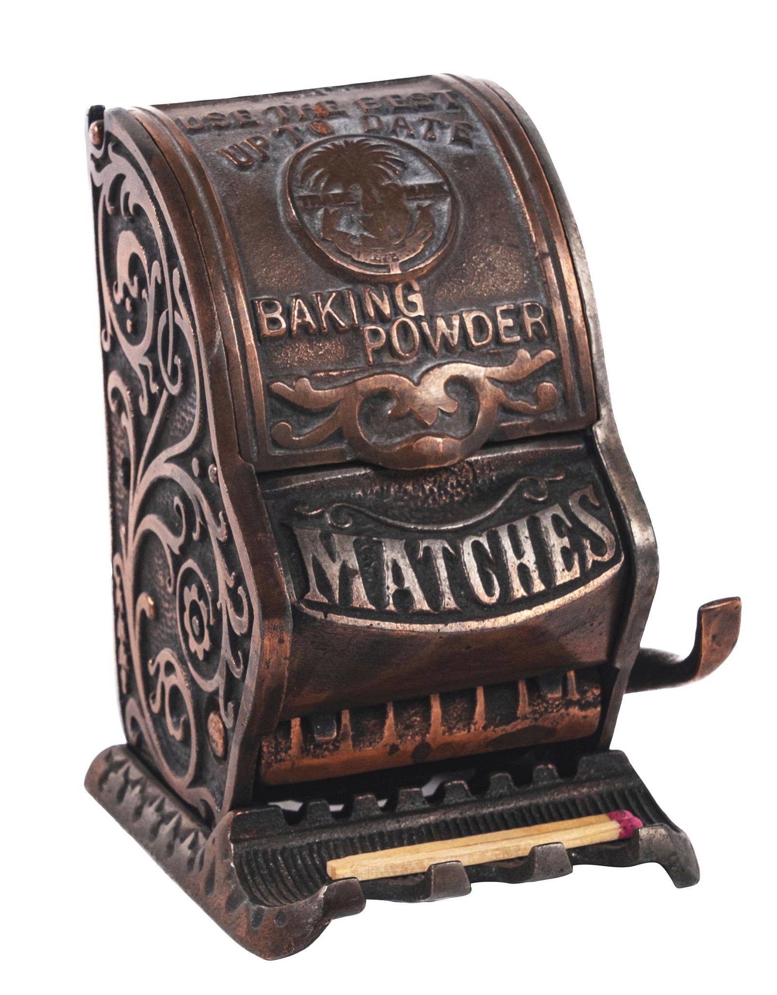 Cast Iron Automatic Match Dispenser Advertising Baking Powder Auction