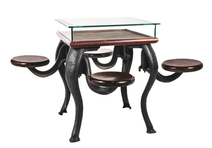 Soda Fountain Ice Cream Display Table W/ Swing Out Seats