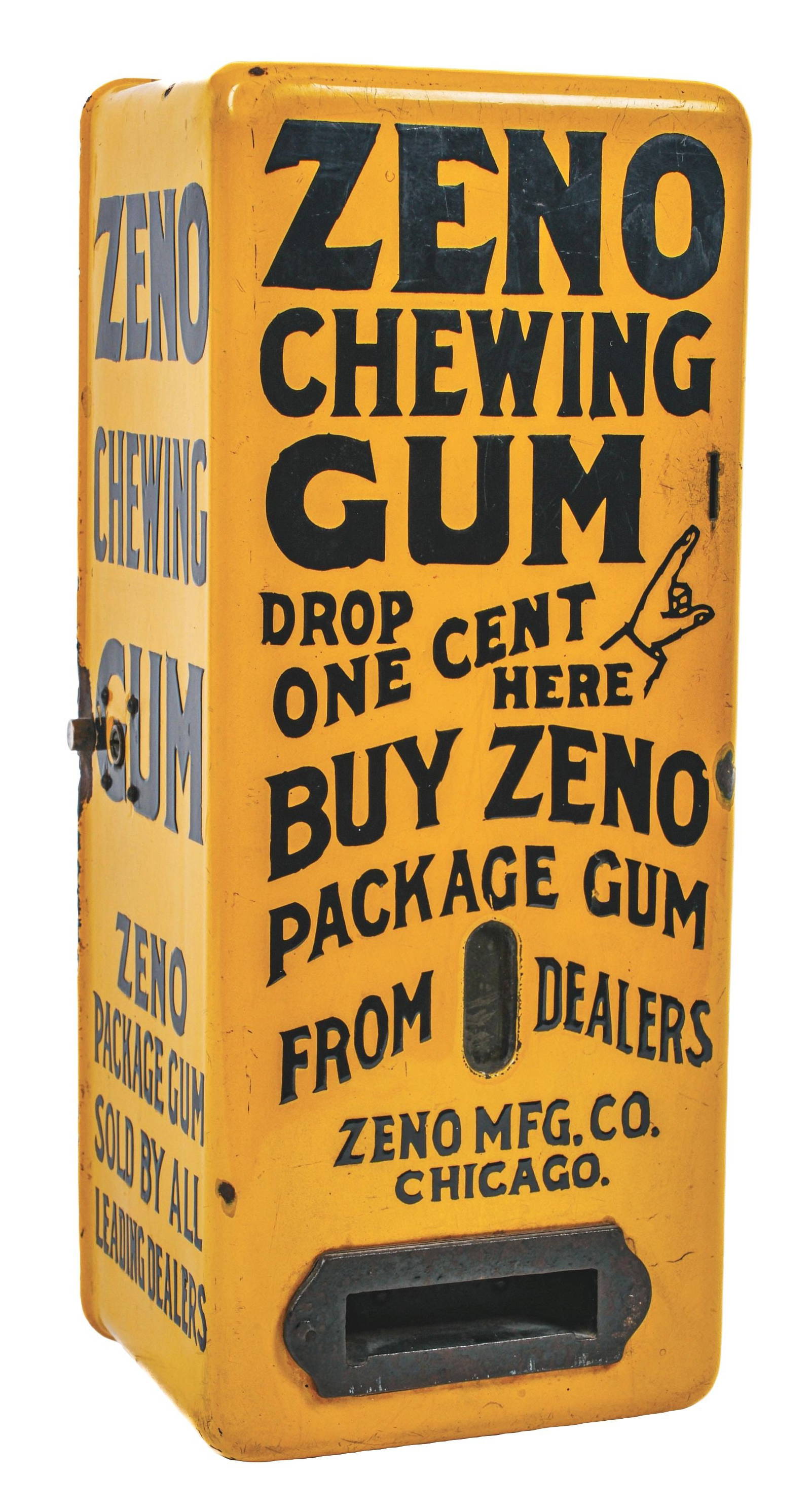 1¢ Yellow Porcelain Zeno Chewing Gum Vending Machine Auction