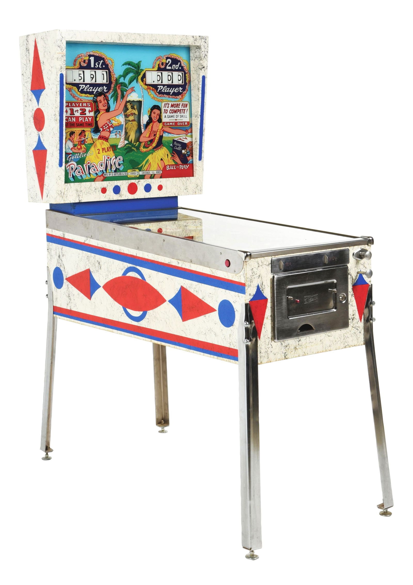 10¢, 25¢ D. Gottlieb's & Co. 2-player Paradise Pinball Machine Auction