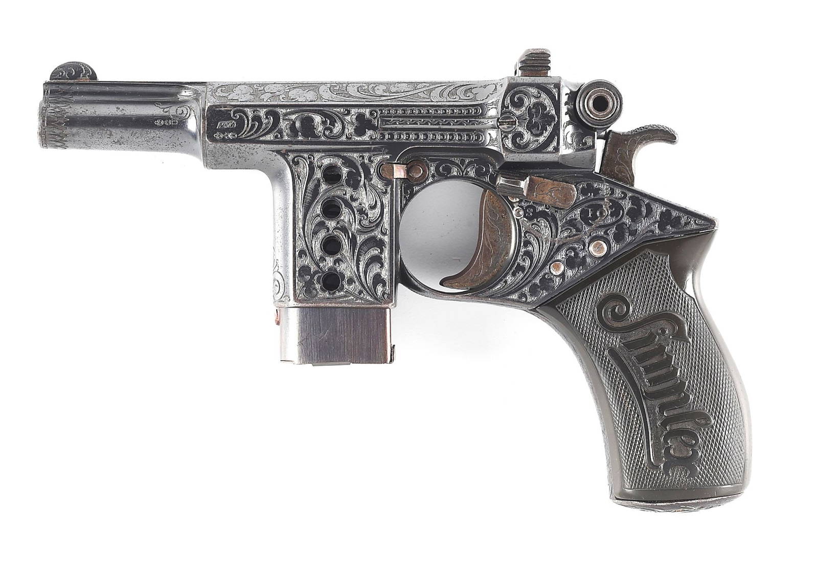 (c) Magnificent Engraved Bergmann Simplex Semi-automatic Pistol. Auction