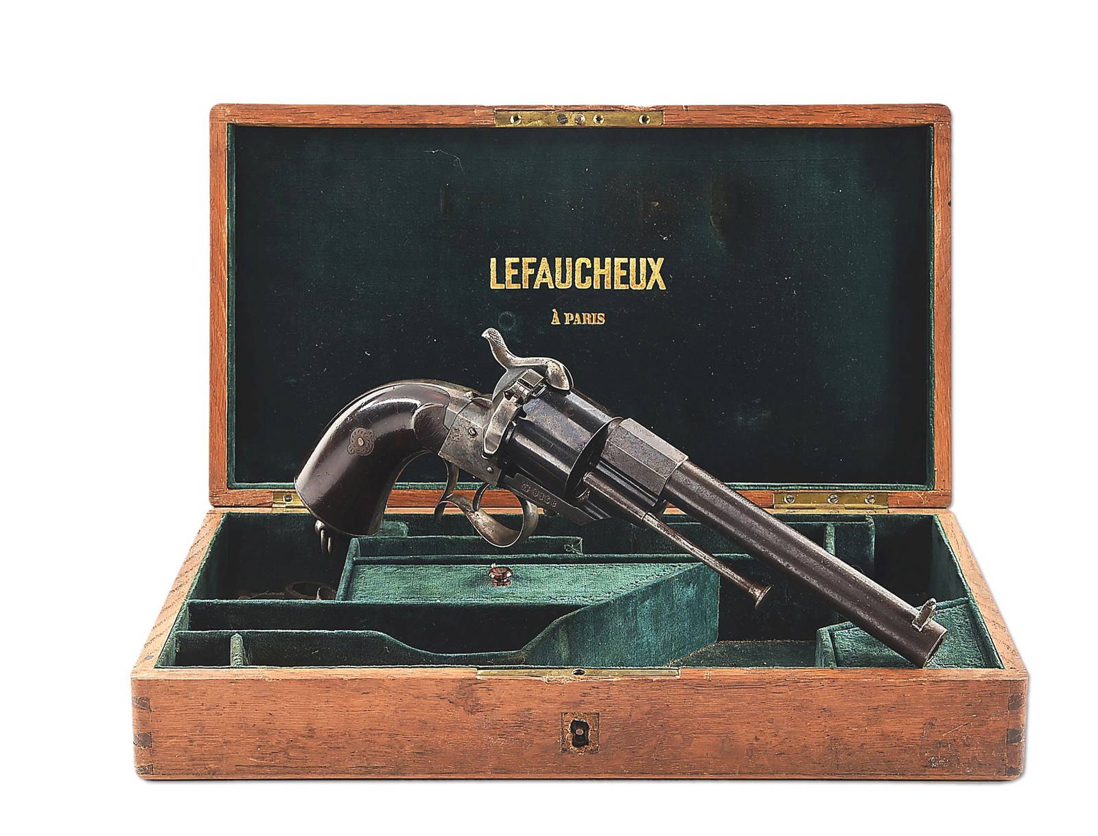 (a) Cased E. Lefaucheux Model 1854 Single Action Revolver. Auction