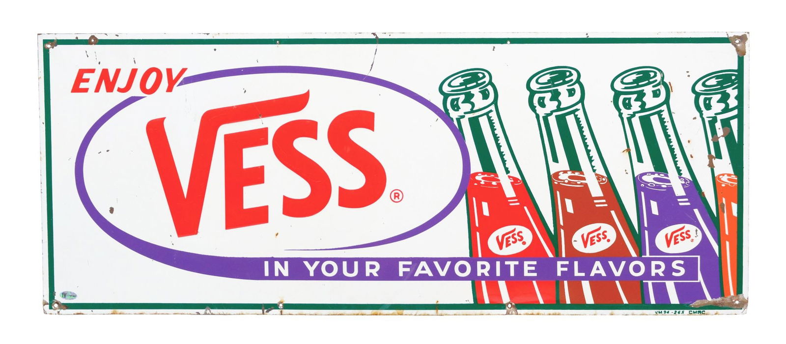 Enjoy Vess Soda Pop Embossed Tin Sign W/ Bottle Graphics