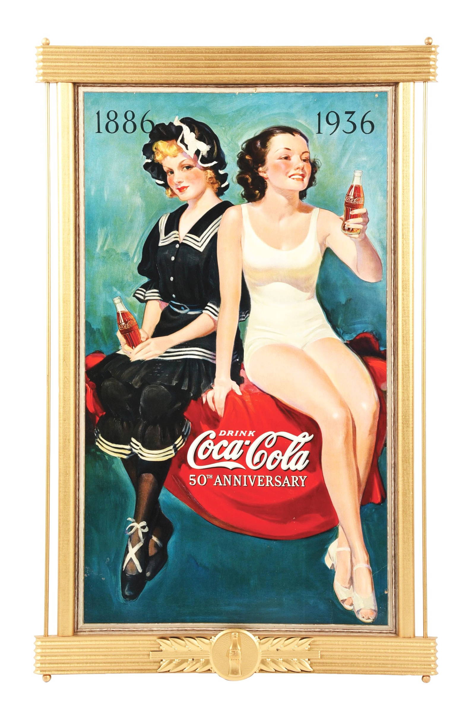 Coca-cola 50th Anniversary Cardboard Sign In Kay Display Frame Auction