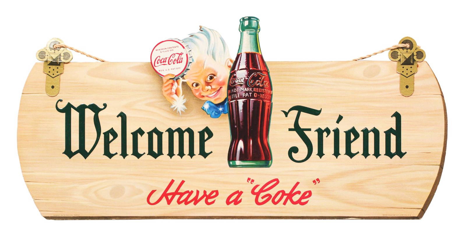 Cardboard Coca-cola "welcome Friend" Sign W/ Sprite Boy Graphic Auction