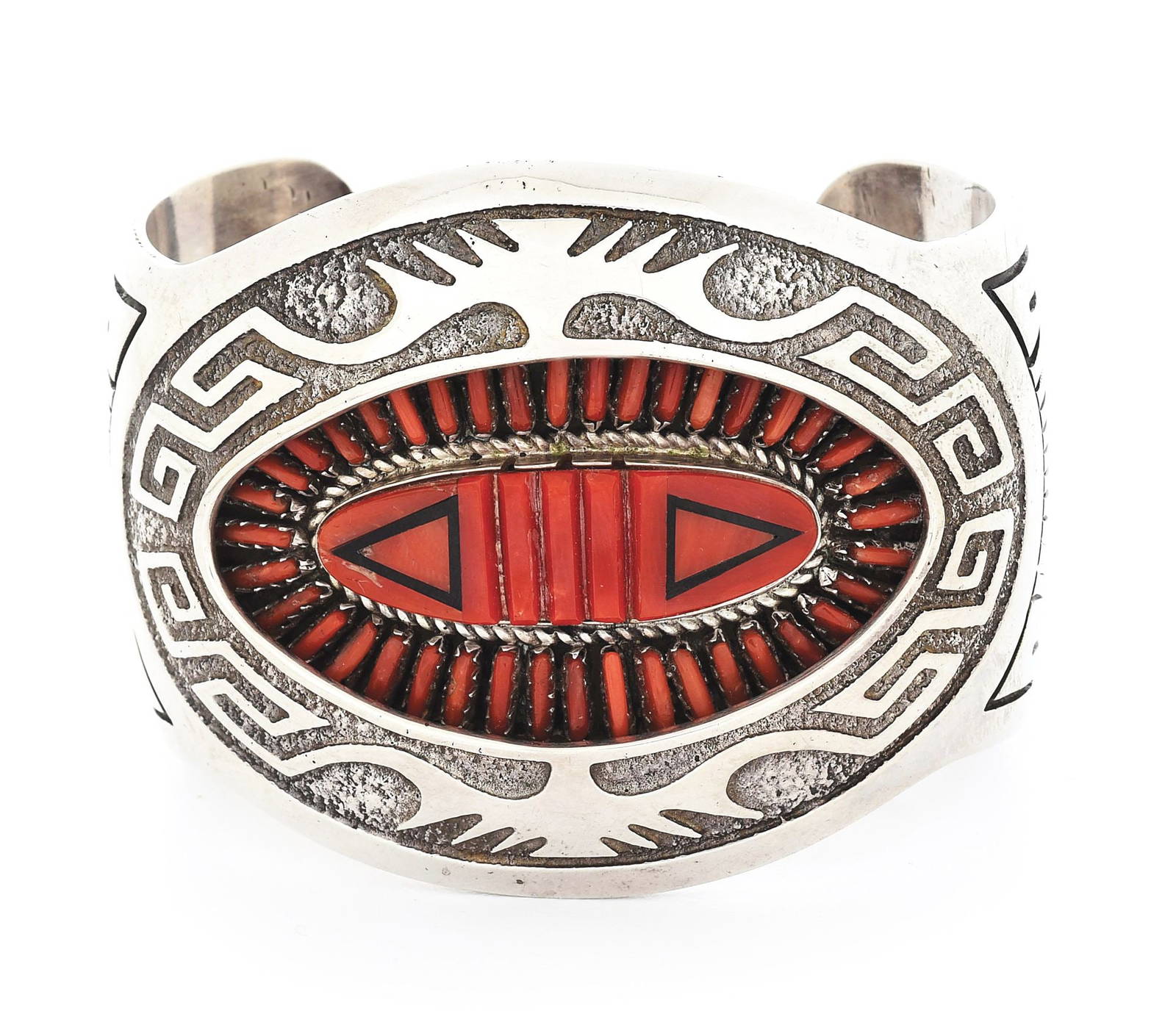 Abraham Begay Navajo Sterling Silver & Coral Bracelet Auction