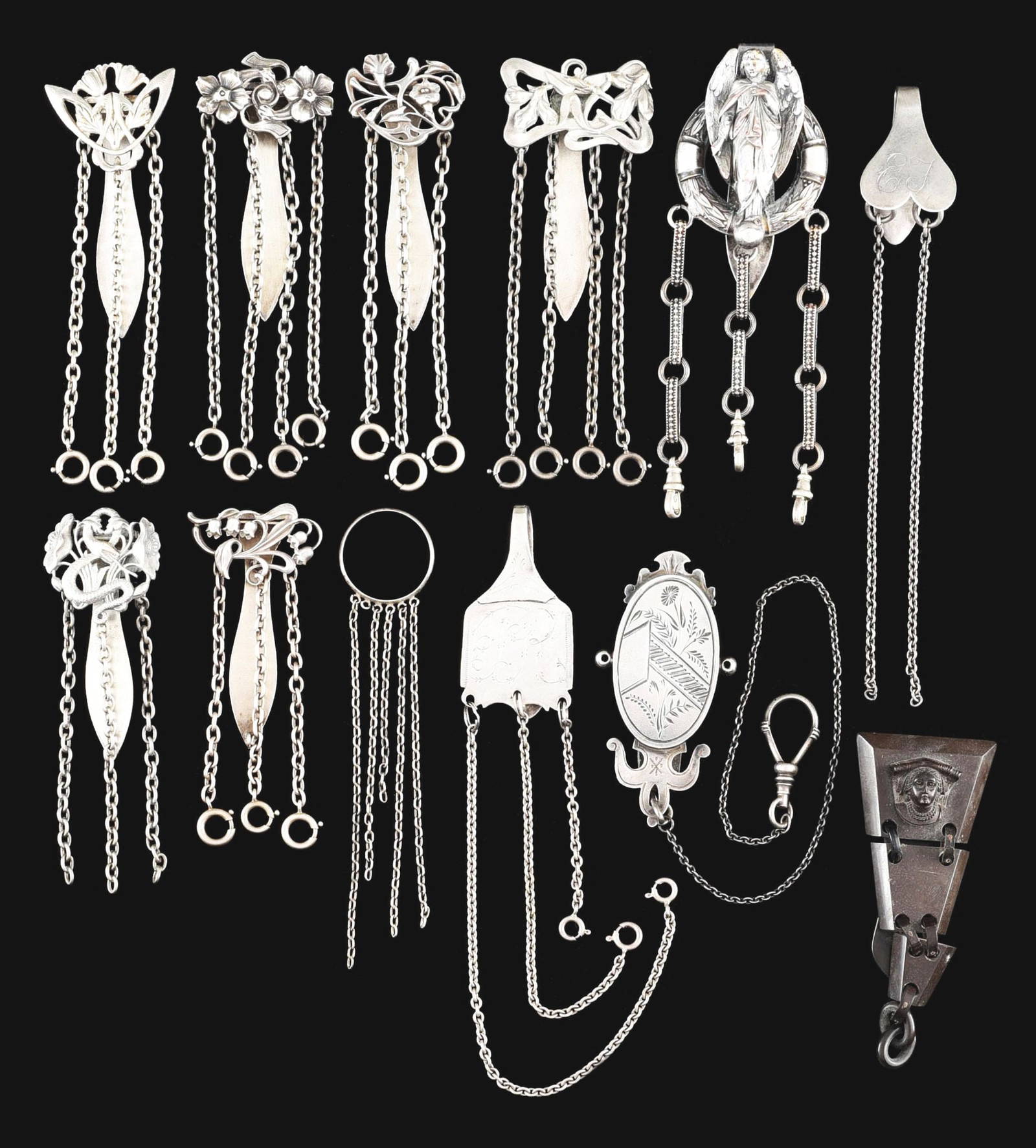 Lot Of 12: Chatelaine Clips W/ Short Chains Auction