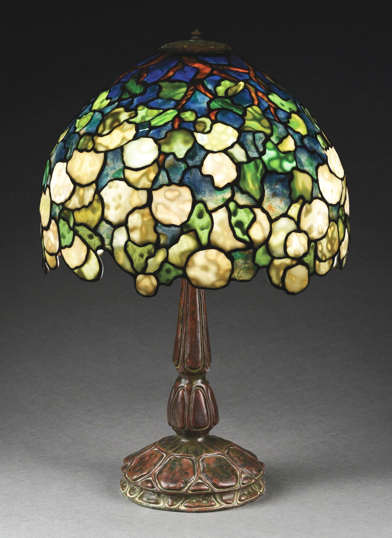 Tiffany Studios Snowball Leaded Glass Table Lamp In The Style Of Tiffany Studios W/ Authentic ...