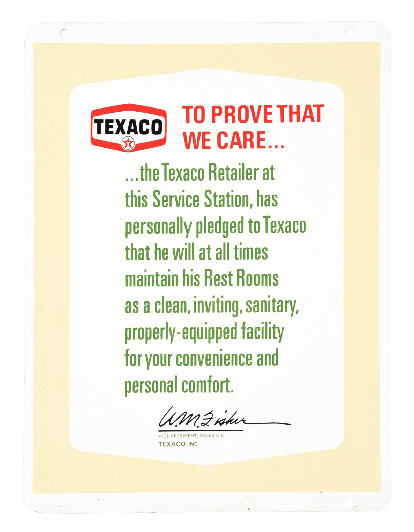 Tin Texaco Service Station Clean Restrooms Sign. Auction