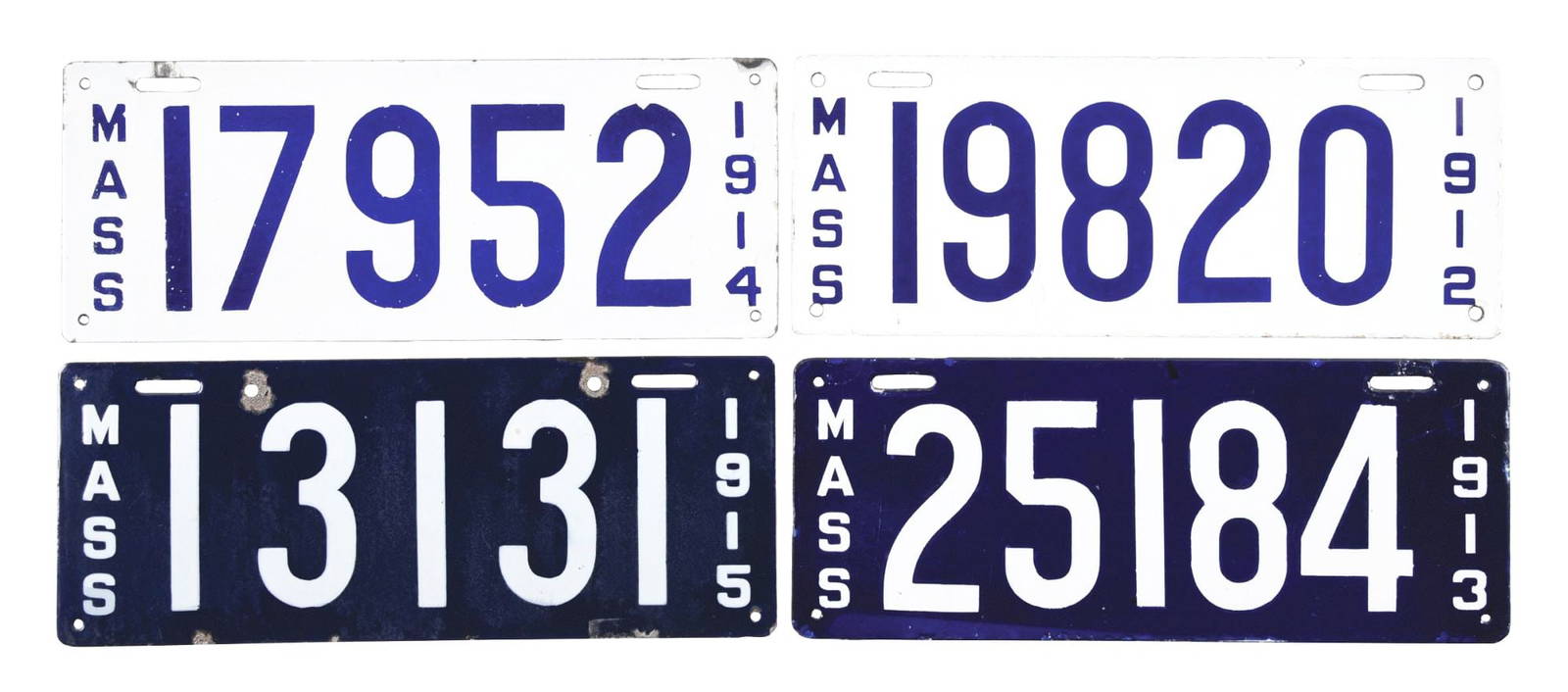 Collection Of 4: Porcelain Massachusetts License Plates. Auction