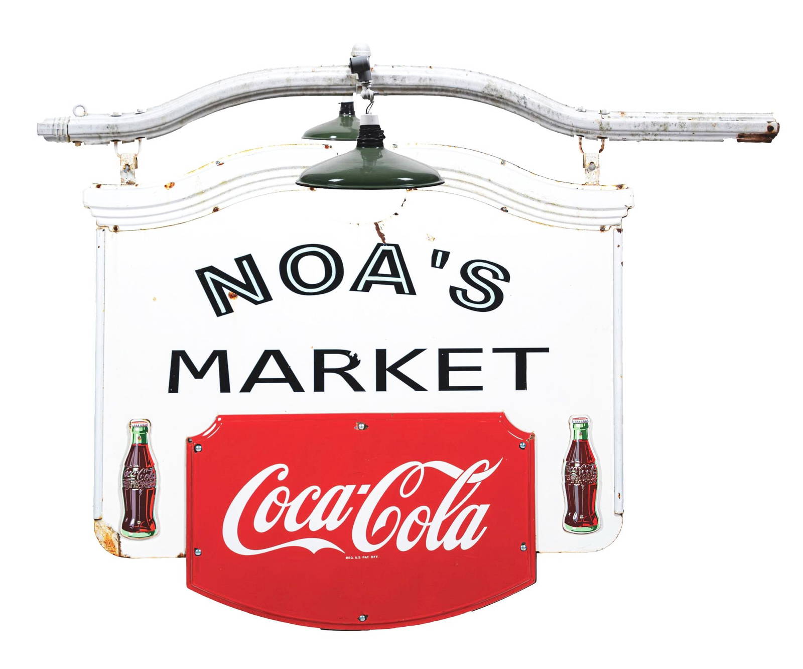 Porcelain Coca-cola Colonial Sign W/ Original Bracket & Porcelain Light ...