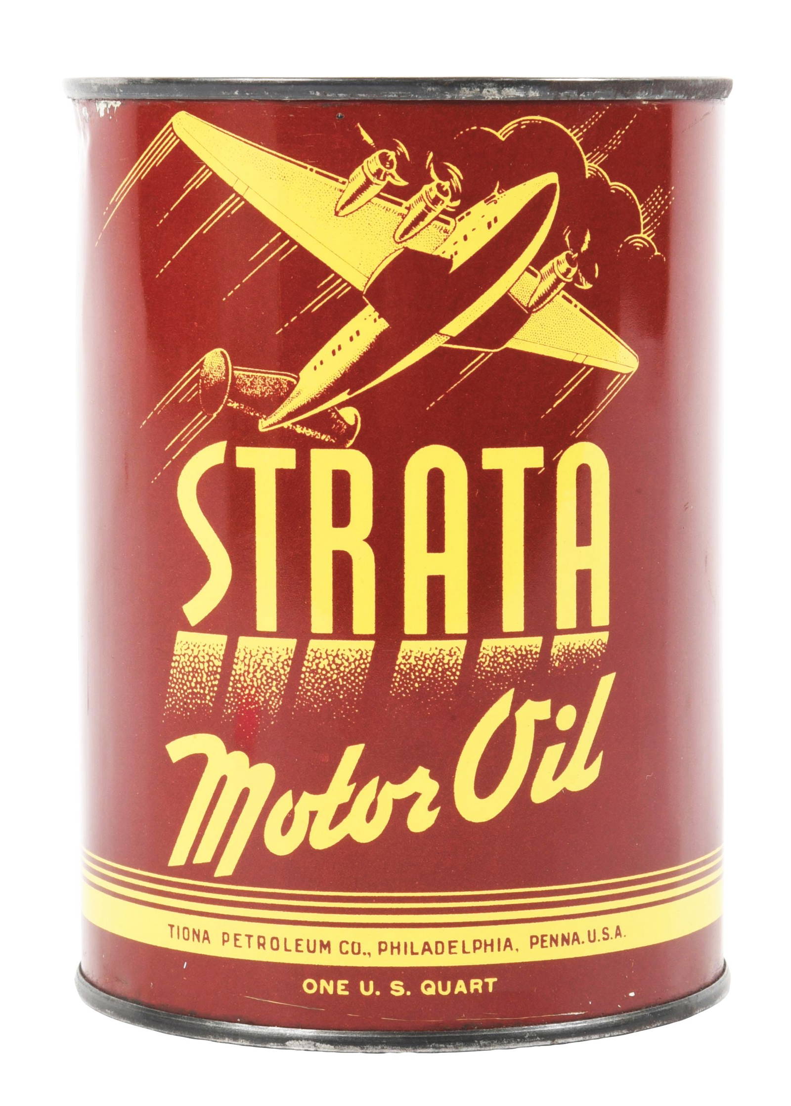 Strata Motor Oil One Quart Can W/ Airplane Graphic. Auction