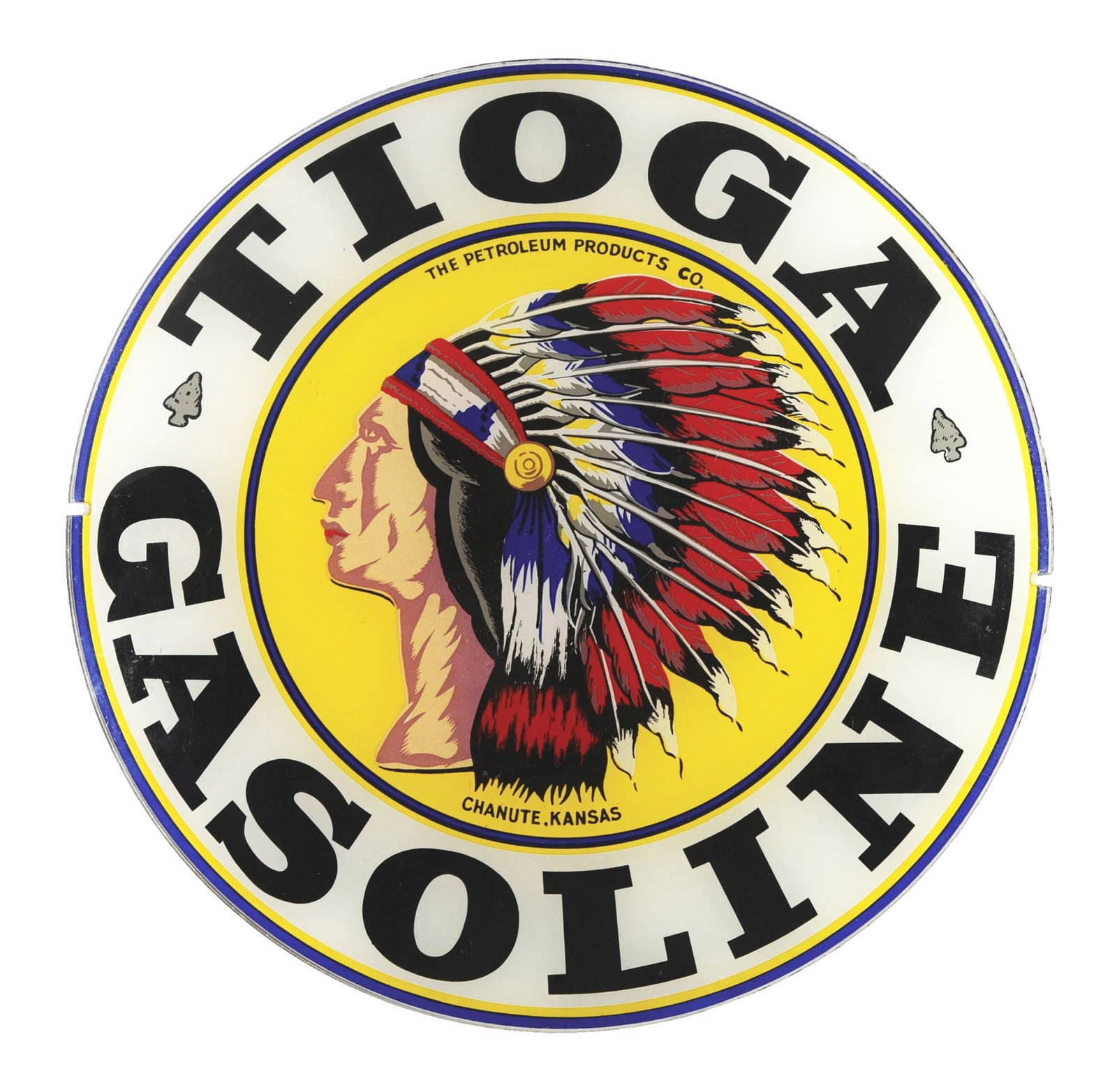 Tioga Gasoline Single 13.5" Globe Lens W/ Native American Graphic. Auction