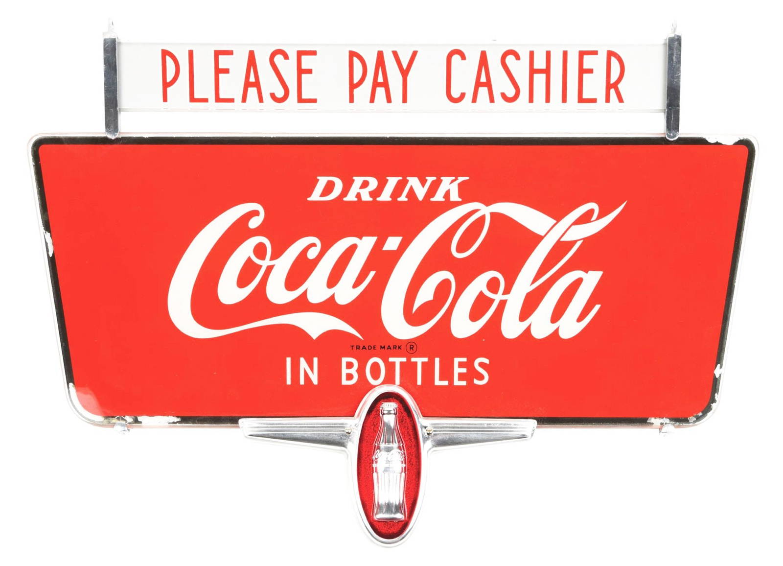 Drink Coca-cola Please Pay Cashier Glass Hanging Sign. Auction