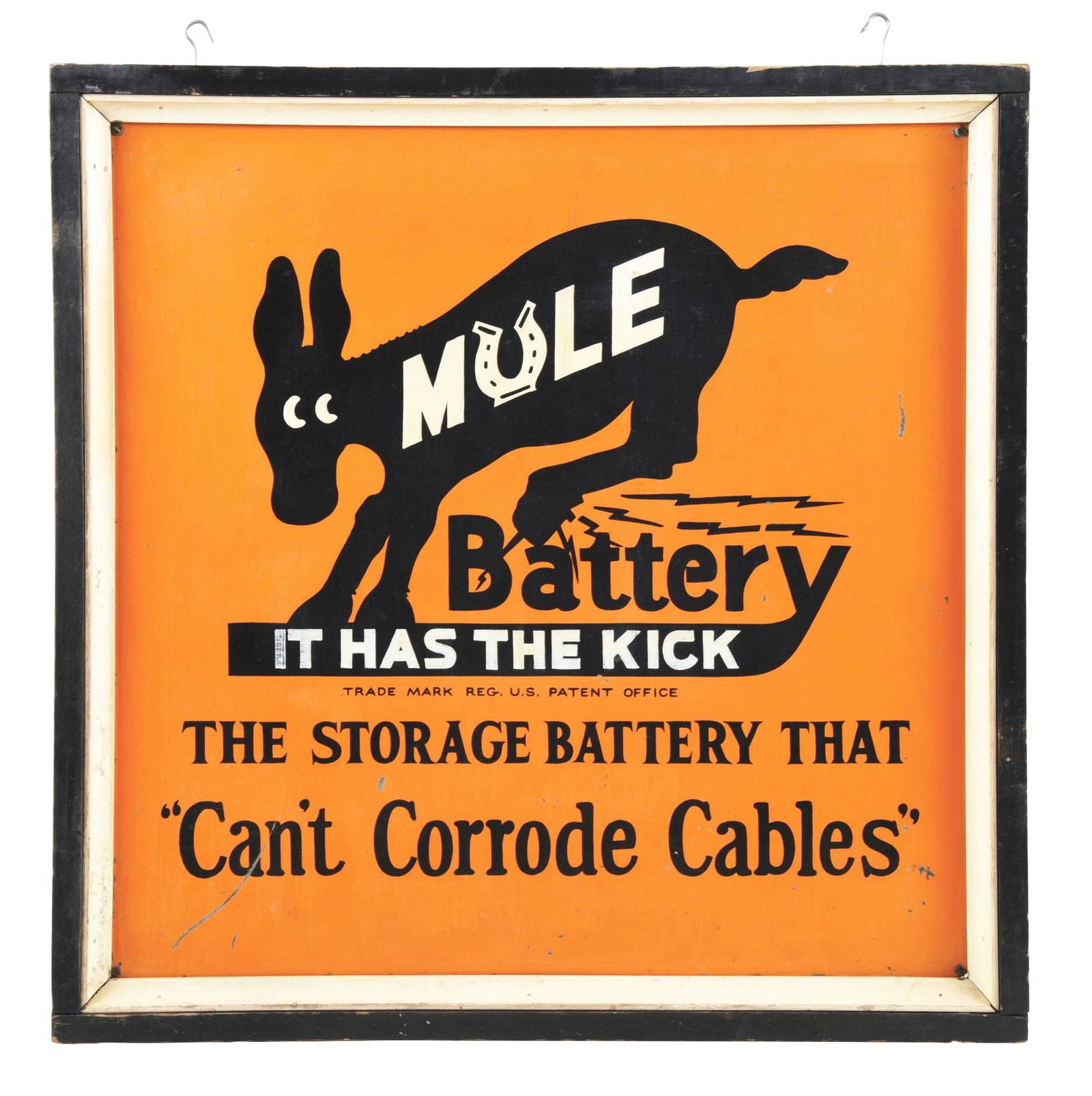 Mule Battery "it Has The Kick" Framed Tin Sign. Auction